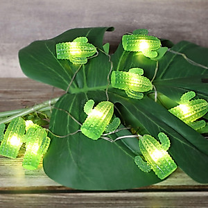 Tropical Themed String Lights Decoration, Cactus Succulents 10ft 20 LEDs Cacti Fairy Lights Battery Powered Remote for Desert Texas Cowboy Wreath Bedroom Wedding Home Party Supplies Decor