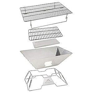 Campingmoon Foldable BBQ Grill, Portable Charcoal Grill, Stainless Steel Wood Burning Stove, Barbecue Cooking Stove for Outdoor/Garden/Camping/Picnic/Party (MT-3)