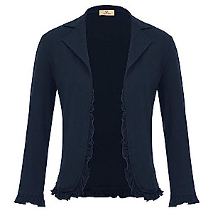 Women Casual Business Suit Blazer Jacket 3/4 Sleeve Open Front Cardigan Navy L