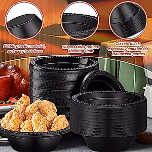 Lallisa 160 Pcs 12 oz Disposable Plastic Bowls 5.8 Inch Snack Bowls Dessert Bowls Disposable Salad Bowls Plastic Ice Cream Bowls Plastic Food Serving Bowls for Party Picnic (Black)