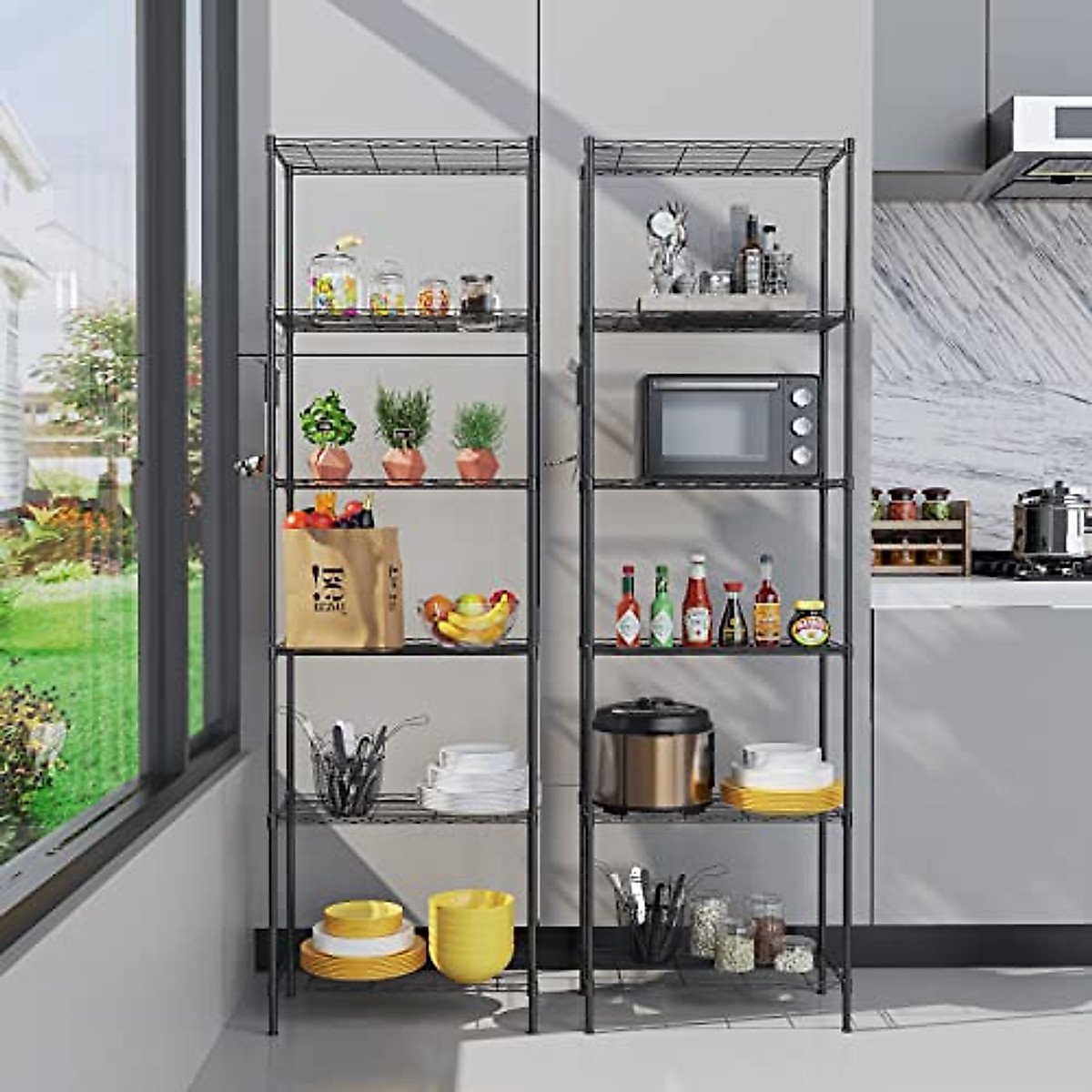 BATHWA 6 Shelf Adjustable Wire Shelving Units, Heavy Duty Metal Storage Wire Shelf with Leveling Feet, Utility Steel Shelves for Garage, Kitchen, Living Room, Bathroom,