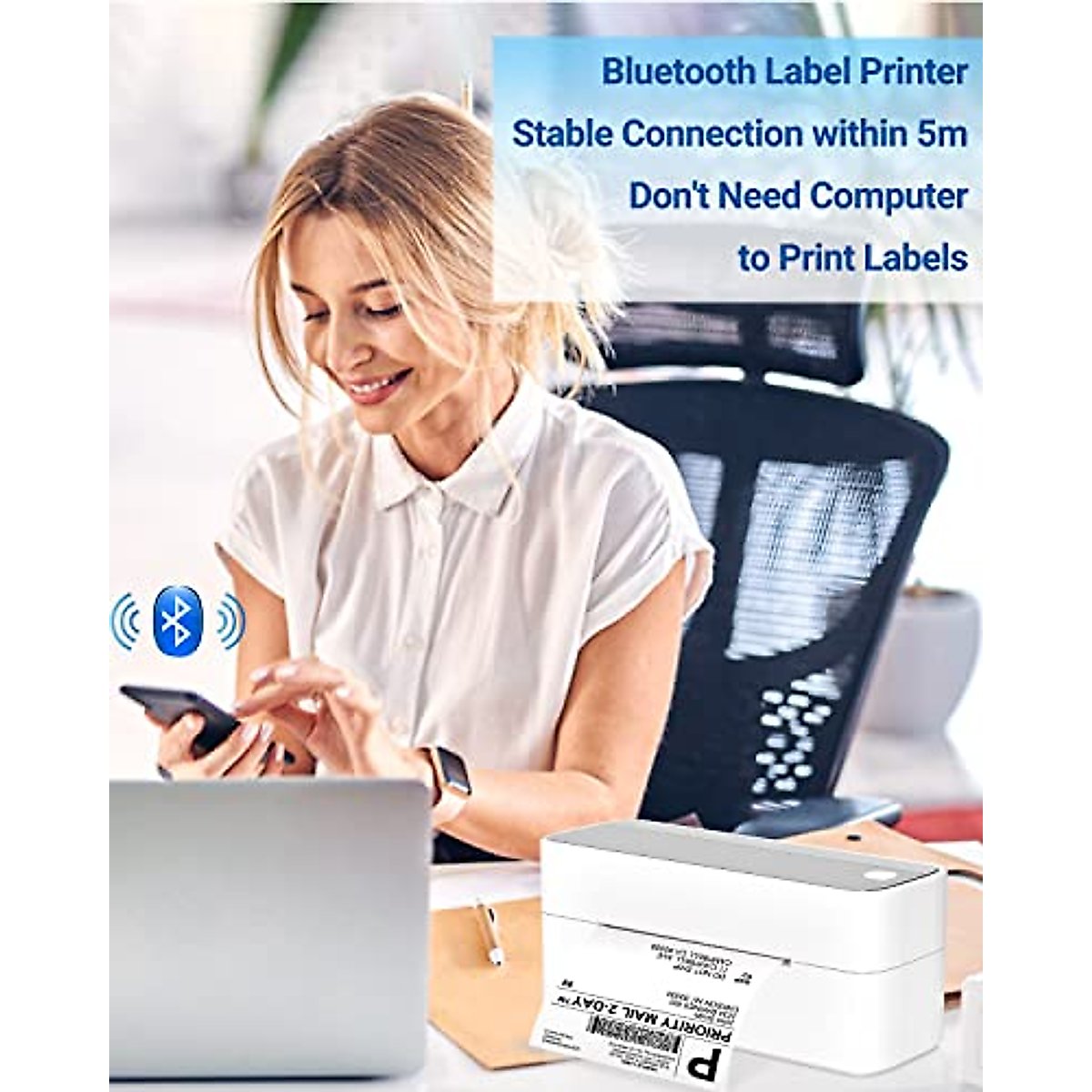 Bluetooth Shipping Label Printer - Wireless Thermal Label Printer, 4x6 Label Printer for Shipping Packages Support iPhone, Android, PC, ChromeOS, Compatible with USPS, Shopify, Amazon, Etsy, Ebay