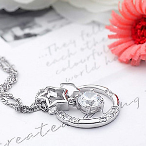 Necklaces Jewelry, Fashion Elegant Retro Silver Plated Round Cubic Zirconia Pendant Hollo Necklace Chain Necklace Gift (Silver)