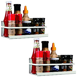 YCOCO Spice Rack,Single Tier Refrigerator Spice Storage Shelf,Easy to Install The Side of The Fridge Can Hold spices,Jars of Olive Oil,Cooking Oils,Pack of 2 White