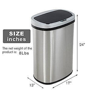 13 Gallon Trash Can Kitchen, Automatic Garbage Can Touchless Motion Sensor, Stainless Steel Trash Can with lid Anti-Fingerprint Mute Designed, Waste Bin 50L, for Office Bedroom Living Room Trash Can