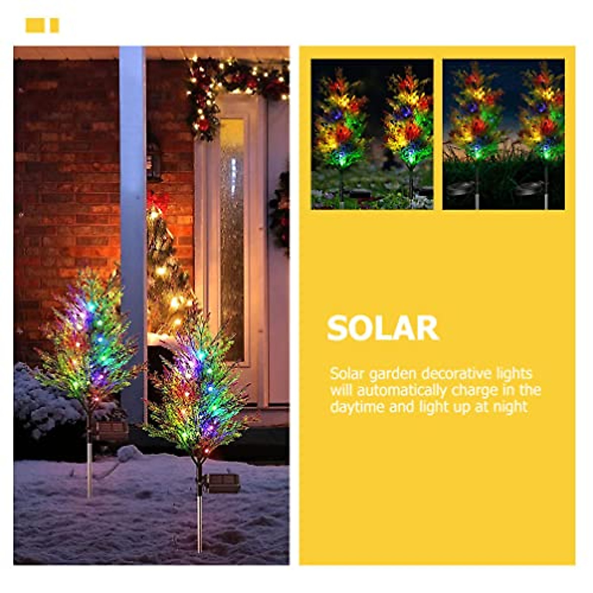 BESPORTBLE 2pcs Solar Garden Lights Tree Outdoor Solar Christmas Tree Lights Solar Xmas Decorative Multi-Color Flickering Pine Lights for Patio Lawn Pathway