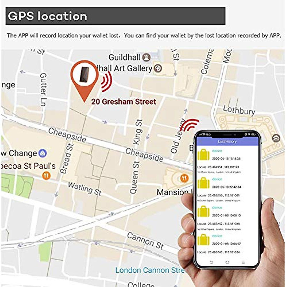 SMART LB Anti-Lost Bluetooth Leather Long Purse with Alarm, Position Record (via Phone GPS), Bifold Multi Card Case with Zipper Pocket Intelligent Wallet (Brown)