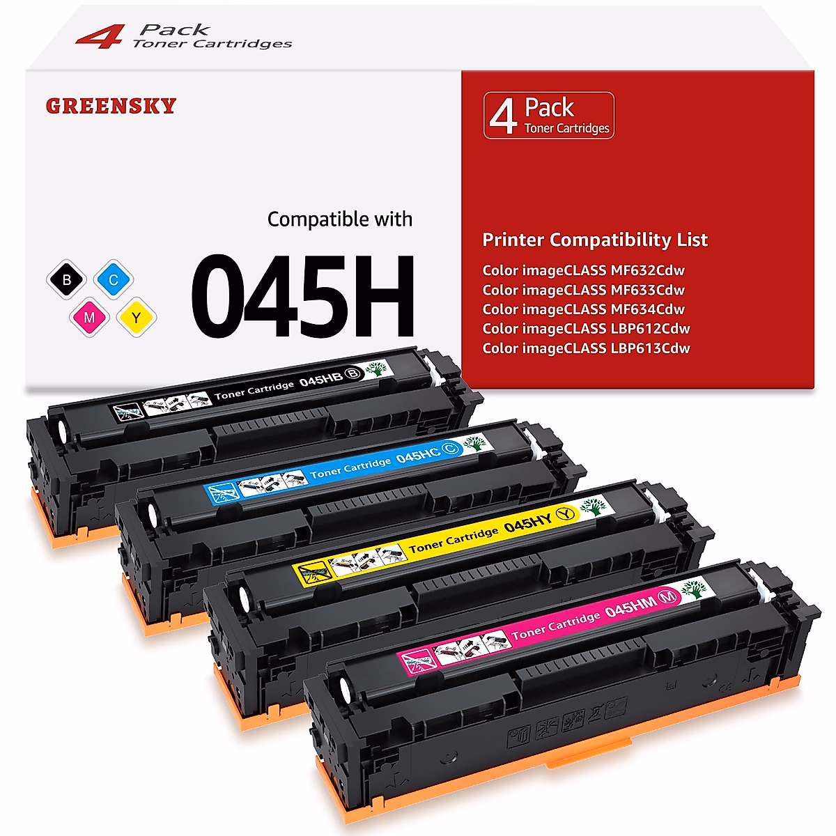 GREENSKY Compatible Toner Cartridges Replacement for Canon CRG 045 045H Color ImageCLASS MF634Cdw MF634 634C MF632Cdw MF633Cdw MF632C MF632 LBP612Cdw LBP613Cdw LBP612C LBP612 Laser Printer (4 Pack)
