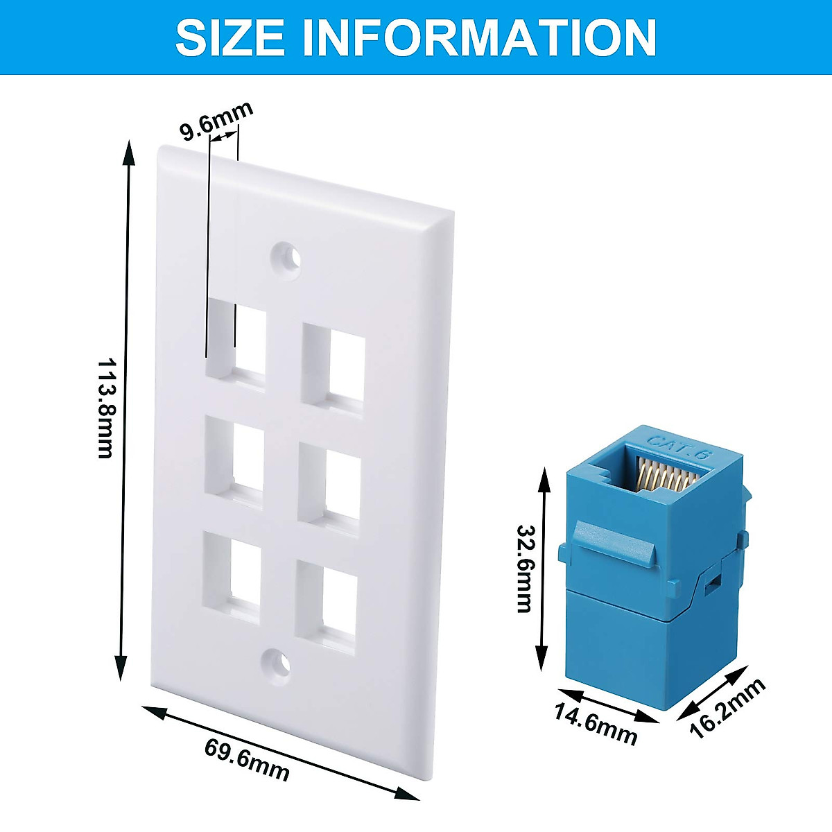 Weewooday 2 Pcs RJ45 Wall Plate 6 Port Ethernet Wall Plate Cover Cat6 Female to Female Jack Inline Coupler Ethernet Cable Faceplates for Cat5 Cat5e Cat6