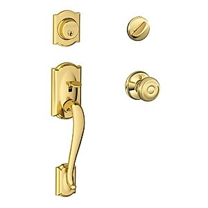 Camelot Single Cylinder Handleset and Georgian Knob, Bright Brass (F60 CAM 605 GEO)