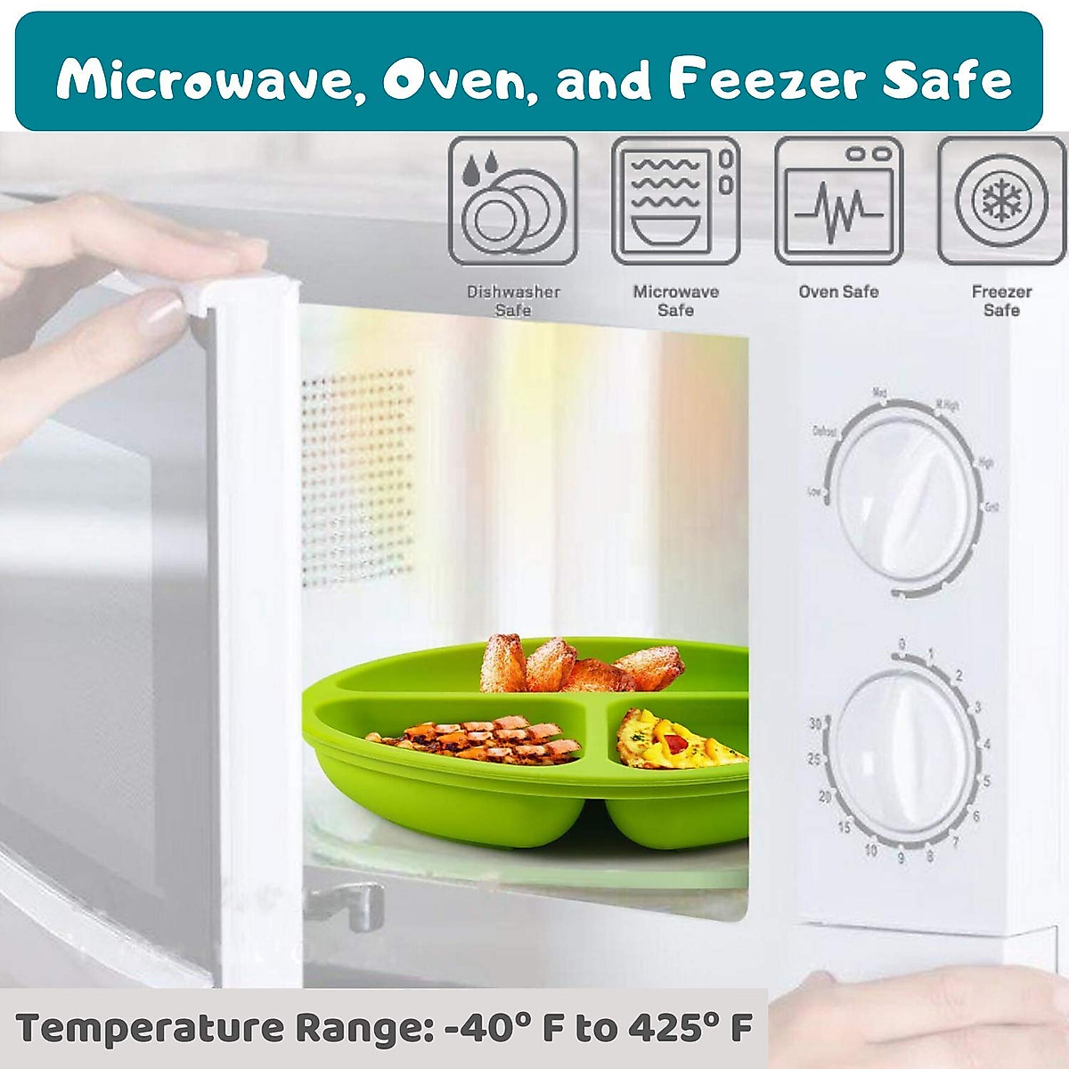 Silikong Divided Silicone Plates for Toddlers ** NO SUCTION** | BPA Free | Dishwasher, Microwave and Oven Safe | Kids Plates with Dividers (Boys)