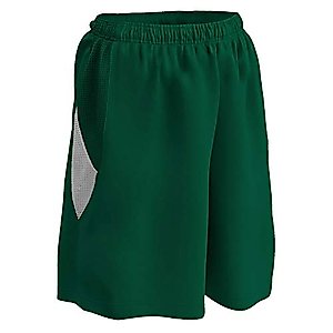 CHAMPRO Women's Standard Post Up Reversible Polyester Basketball Shorts, Forest Green, White, Medium