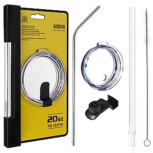 SOEOR Spill Proof Lid With Straws For 20 oz YETI Rambler, Tumbler, Ozark Trail Cup And Other Brands Vacuum Insulation Stainless Steel Tumblers 20oz