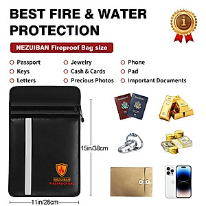 Fireproof Document Bag, 15.7" x 11.8" Extra Large Waterproof and Fireproof Money Bag for Documents,Passport,Cash,Jewelry