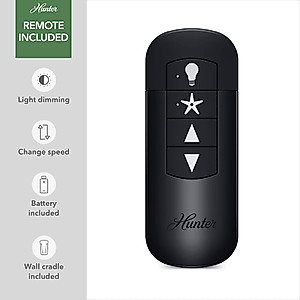 Hunter Fan Company Gilmour 44-inch Indoor/Outdoor Matte Black Casual Ceiling Fan With Bright LED Light Kit, Remote Control, Reversible WhisperWind Motor and SureSpeed Technology Included