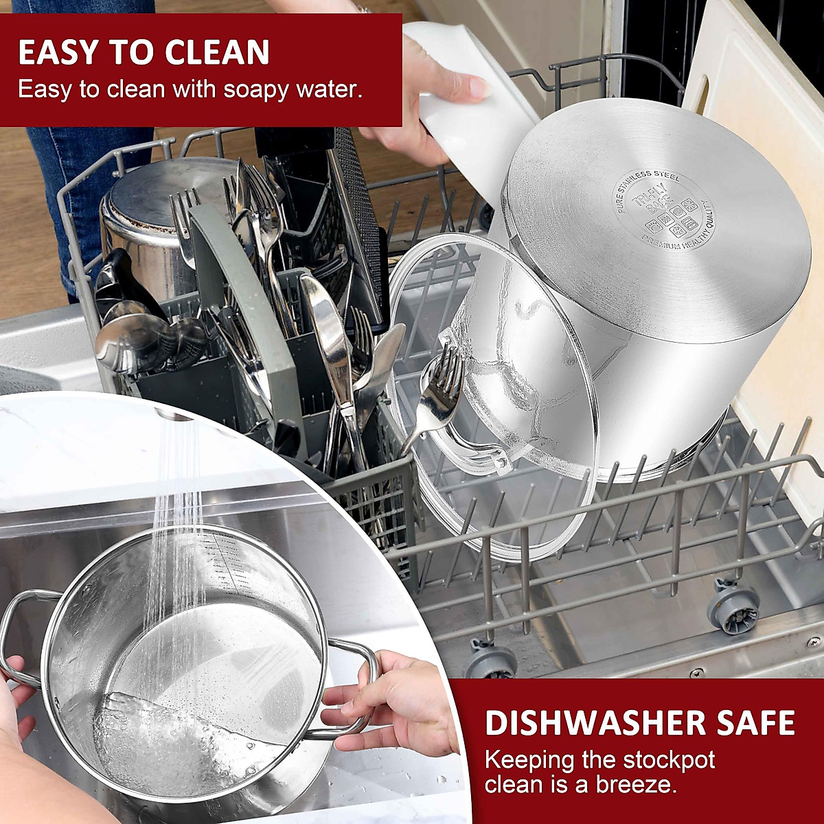 Herogo 12-Quart 18/10 Stainless Steel Stock Pot with Lid, Large Heavy Duty Soup Pot Compatible with Electric, Gas, Induction and Gas Cooktops, Dishwasher Safe