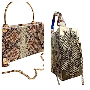 WIGUYUN Womens Fashion Snakeskin Evening Handbag Top Handle Clutch Purse Chain Shoulder Cross-body Bag Khaki