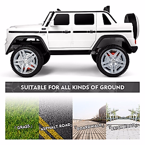 JOYLDIAS Kids Ride On Cars, Licensed Mercedes-Benz Maybach G650S, 12V7AH Battery Powered Toy Electric Car for Kids with 2.4G Remote Control, 2 Motors, 3 Speeds, Lock, Music, Horn, LED Lights, White