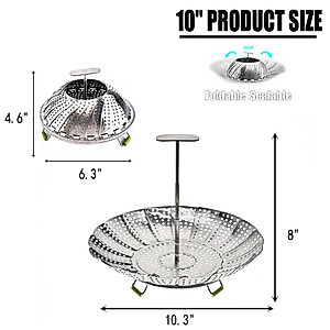 Vegetable Steamer Basket for Cooking Food Veggie Broccoli Meat Steamer Pot Cooker Expandable Steel Steamer (6.3"-10.3")