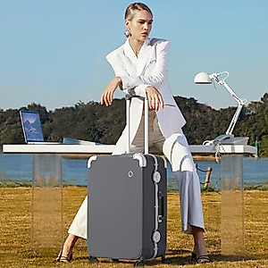 mixi Luggage Suitcase with Spinner Wheels, Upgrade Aluminum Frame PC Hardside Rolling Travel Suitcase with TSA Lock, 24'' Checked-in Trolley, Rock Gray