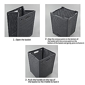 Teyyvn 2-Pack 42 L Plastic Collapsible Laundry Hamper, Folding Storage Basket, Gray, F
