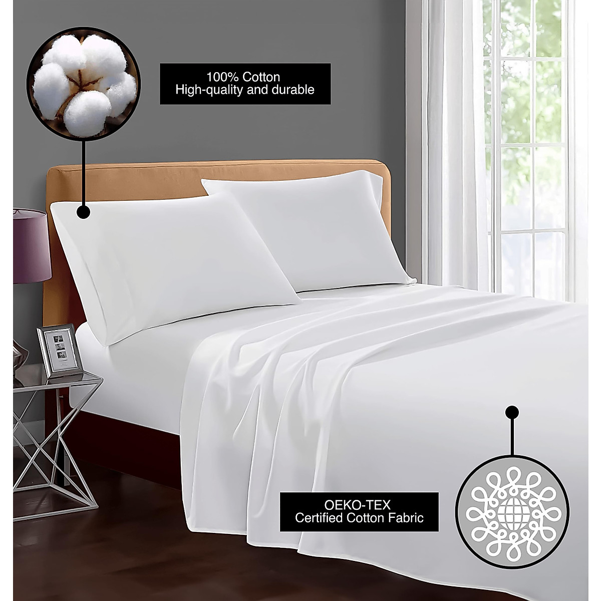 100% Cotton Sheets King Size Sheet Sets Egyptian Cotton Sheets 800 Thread Count - Extra Long-Staple Sheets, Fits Mattress Upto 16'' Deep Pocket, Sateen Weave, Soft Cotton Bed Sheet (Ivory)