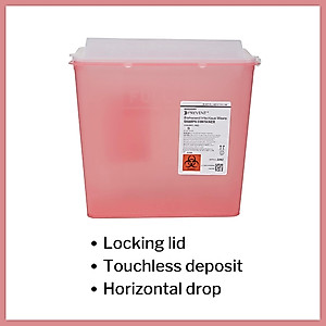 McKesson Prevent Sharps Container for Home Use, 5 Quart - for Biohazard Infectious Waste, Needle and Syringe Disposal - Translucent, Touchless Lid - Red, 20 Count
