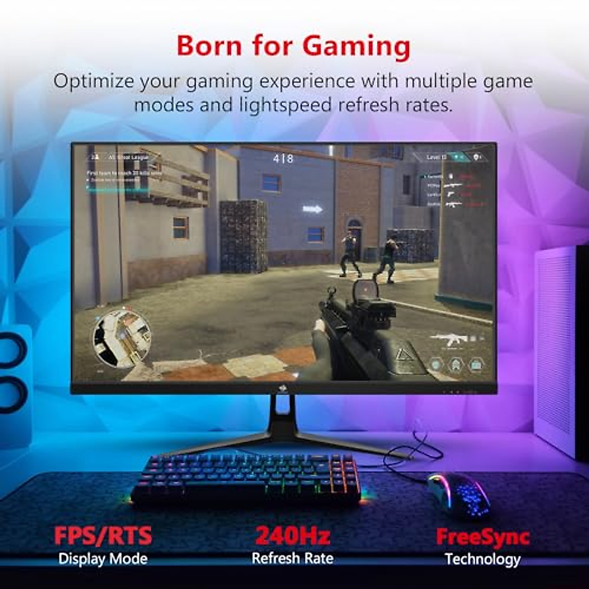 Z-Edge 24.5" Gaming Monitor, Z-Edge UG25I FHD 1920x1080 240Hz Gaming Monitor, 1ms Frameless LED, AMD Freesync Premium Display Port HDMI Built-in Speakers