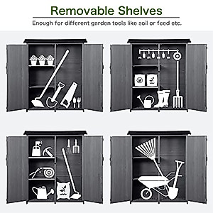EOVTK Outdoor Wood Storage Shed, 5.3x4.6FT Garden Tool Organizer, Outdoor Storage Cabinet with Waterproof Asphalt Roof & Double Lockable Doors for Backyard Patio, Gray