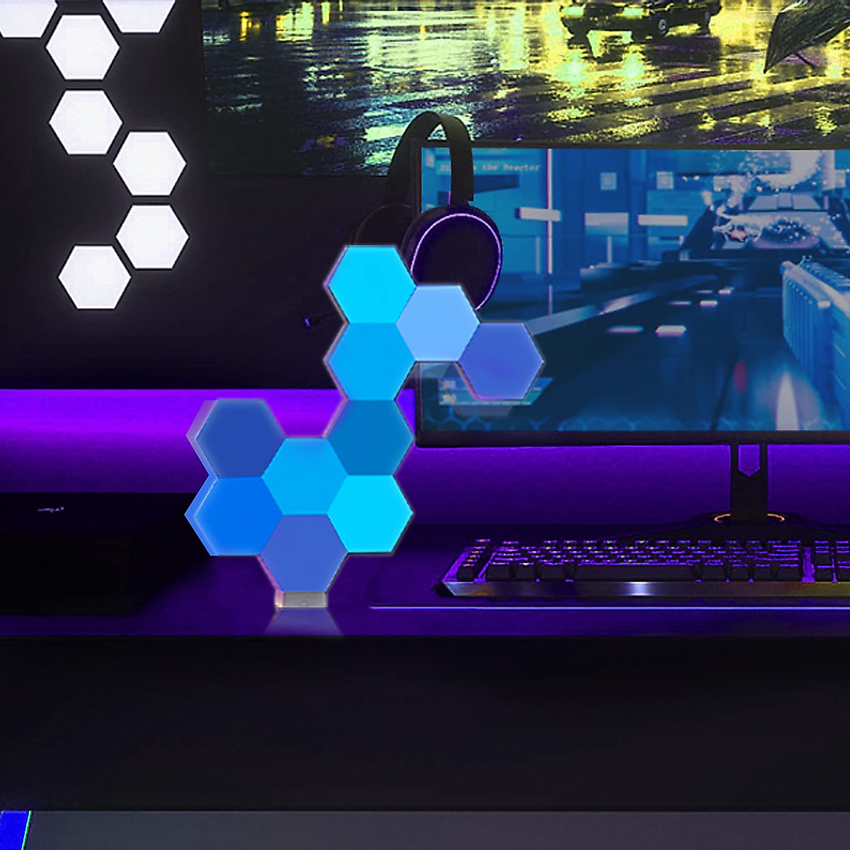 IFTHFOUR Hexagon Wall Lights, Modular, Touch-Sensitive and Remote-Controlled DIY Colorful LED Lamp with USB-Power, Used in Bedroom Living Room Game Room Party Decoration