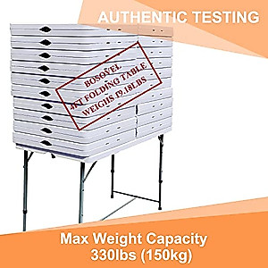 BOSOVEL 4ft Folding Table 3 Adjustable Height, 35 inch Height Portable Plastic Table for DJ Kitchen Party Camping Picnic Dining, Fold in Half w/Handle, White