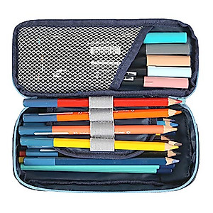 Quuvs Large Capacity Double Zipper Pencil Case Marker Pen Pencil Bag for School Office Teen Girl Women, Navy