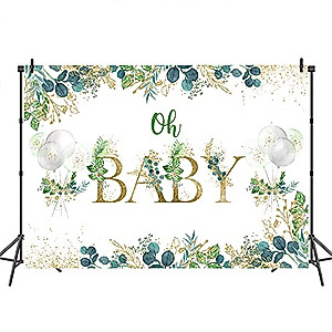 Mocsicka Oh Baby Greenery Backdrop for Boy Greenery Gender Neutral Baby Shower Photography Background Vinyl Green Leaves Baby Shower Backdrops Decorations for Boys (7x5ft)