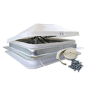 Class A Customs 12 Volt Powered 14" RV Roof Vent with White Wedge Style Lid - Putty & Screws | 71112A-PS