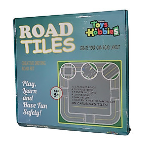 Vinyl Card Road Tiles Paper Road City Town Play Custom Driving Road and Parking Lot for 1/64 Ho Scale Car Track Builder for Kids Best Birthday Gifts Toys Boys Girls Ages 3+ Size of each Tile 12x 12 in