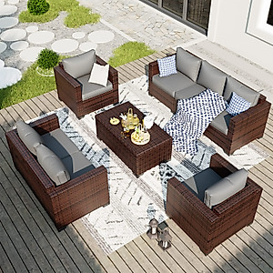 UDPATIO Outdoor Patio Furniture Set 5 Piece Wide Armrest Rattan Patio Sofa Sets w/Storage Table and Waterproof Covers for Poolside Deck Backyard, Grey