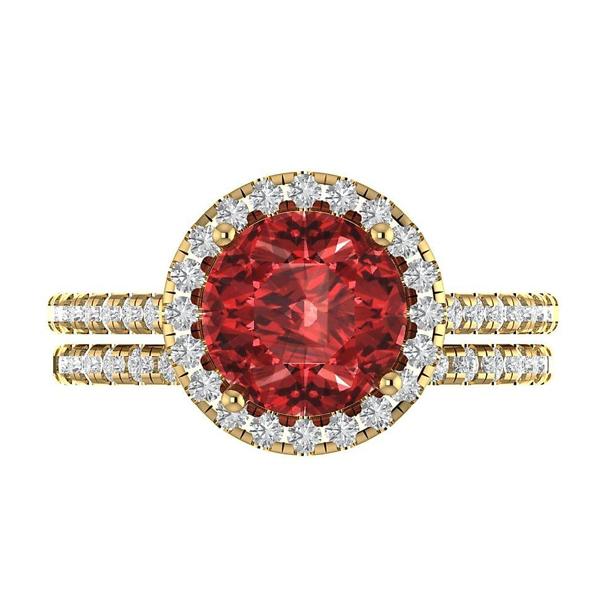 Clara Pucci 2.82 ct Round Cut Halo Solitaire Natural Red Garnet Designer Art Deco Statement Wedding Ring Band Set 18K Yellow Gold 7