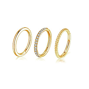 16G 8mm 10mm Hinged Clicker Segment CZ Twisted Clicker Nose Rings Hoop Helix Cartilage Daith Tragus Sleeper Earrings Body Piercing for Women Men (16G - 8mm - 3Pcs Gold)