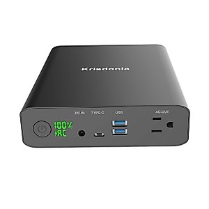 Krisdonia AC Outlet Portable Charger 60000mAh 110V/130W Laptop Power Bank with AC Outlet, 2 USB QC 3.0 and Type-C for Laptop, CPAP, Drone, Projector, Smartphone and Others