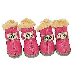 WINSOON Dog Australia Boots Pet Antiskid Shoes Winter Warm Skidproof Sneakers Paw Protectors 4 Pcs Set (Size 2, Pink)