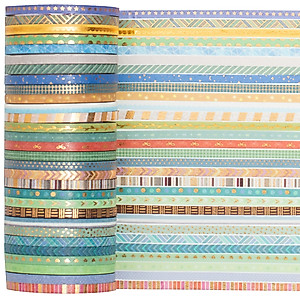 YUBBAEX 60 Rolls Skinny Washi Tape Set Gold Foil Masking Thin Basic Patterns Decorative Tapes for Arts, DIY Crafts, Journals, Planners, Scrapbook, Wrapping