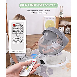 Luxccaiw Baby Swing for Infants,Electric Bouncer for Babies- Bluetooth Touch Screen/Remote ControTiming Function 5 Swing Speeds Baby Rocker Chair with Music Speaker 5 Point Harness Remote Control Gray