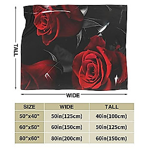 HBNWQUA Red Rose Blanket Throw Super Soft Lightweight Flannel Blanket for Living Room Bedroom Bed Sofa 50 inches X40 inches , Black