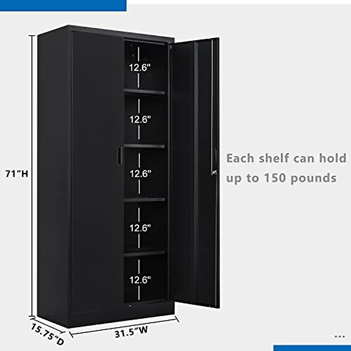Metal Storage Cabinets with Locking Doors and Adjustable Shelves, Steel Storage Cabinet for Garage, Office, Classroom - Black
