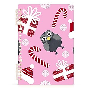 SPRIPORT Christmas Owls Pink Spiral Journal Notebook for Women Men A5 Memo Notepad Sketchbook with Durable Hardcover & 60 Pages Writing Journal for Journaling Boys Grils Study Notes Work School