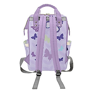 Yeshop Butterfly Purple Personalized Diaper Bag Backpack Tote with Name,Custom Travel Nappy Mommy Bag Backpack for Baby Girl Boy Gift, A300, 10.83In x 6.69Inx 15In