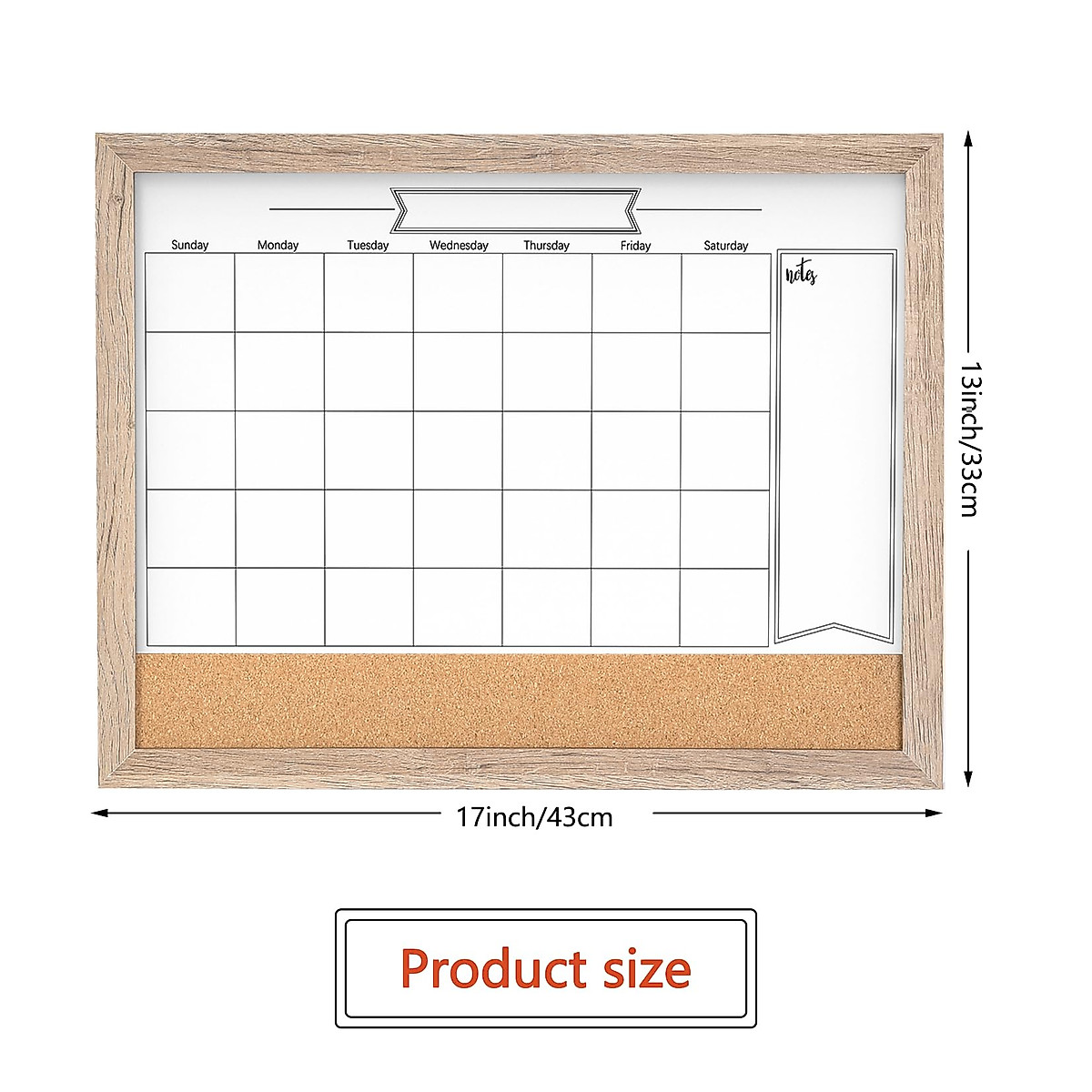 TORASO Whiteboard Calendar & Corkboard,Small Combination Dry Erase White Board & Bulletin Board, 13" x 17"，Rustic Brown Frame Calendar/Cork Combo Board(ZHYL-RB-3343)
