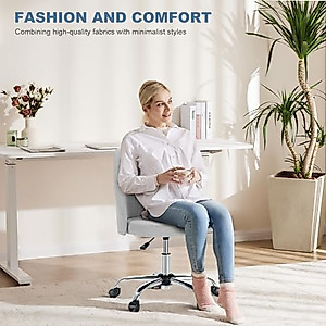 DUMOS Fashion Small Wheels Cute Vanity Swivel Back Mid Century Modern Armless Home Desk Task Chair for Bedrooms, Office, Dressing Room, Study, Grey