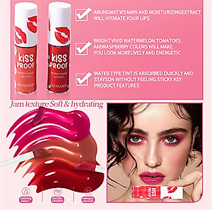 SURORAIN Lip Stain Tint Set,Mini Liquid Lipstick,Sheer Multi Stick Hydrating Formula Moisturizing Cheeks and Eyes, All Day Wear, Shimmery, Blends Perfectly onto Skin 8ml/0.25oz (#01#02)