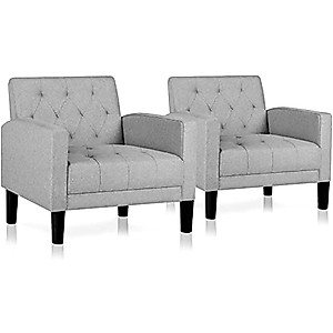 VAMEPOLE Modern Accent Chairs Set of 2, Comfy Living Room Chair, Cozy Tufted Mid Century Modern Accent Chair, Upholstered Reading Arm Chair for Living Room, Bedroom Sofa Chair(Light Grey, Set of 2)